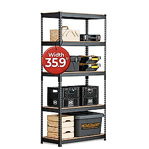 HOMEDANT 5-Tier Laminated Metal Shelving Unit Adjustable Garage Storage Utility Rack Heavy Duty Shelves Organization Multipurpose Shelf Warehouse Basement Pantry Shed 35.9" W x 16.2" D x 71.3" H 1Pack