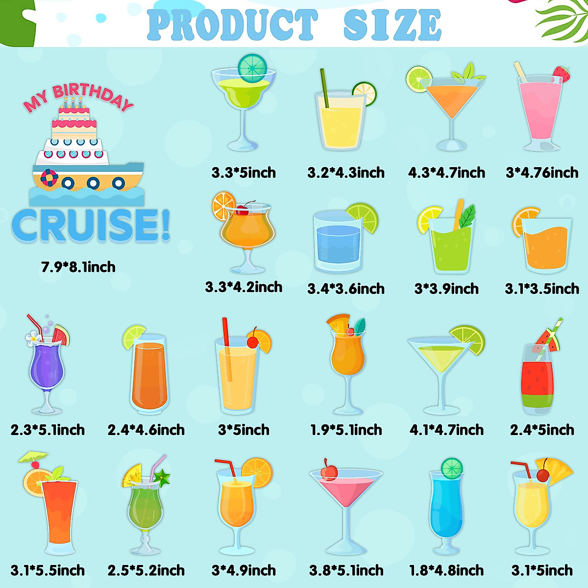 AsodSway 21Pcs Summer Drink Cruise Door Decorations My Birthday Tropical Magnetic Creative Cruise Magnets Door Carnival Ship Car Refrigerator Laptop Accessories Hawaiian Lemon Cocktail Birthday Decor