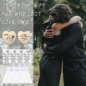 Fumete 50 Sets Funeral Gift Favors for Guests, Wooden Heart Token with Sheer Organza Bags and Red Cardinal Greeting Cards for Church Favors Christmas Family Funeral Pocket Hug Gifts