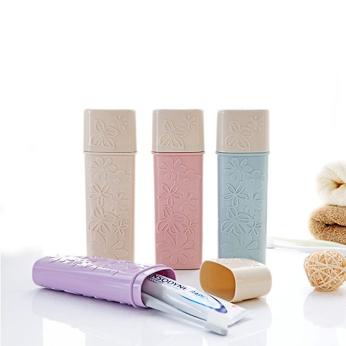 Bathroom Carved Portable Toothpaste Case Travel Toothbrush Holder Protective Holder Case for Hiking CampingPractical (Blue)