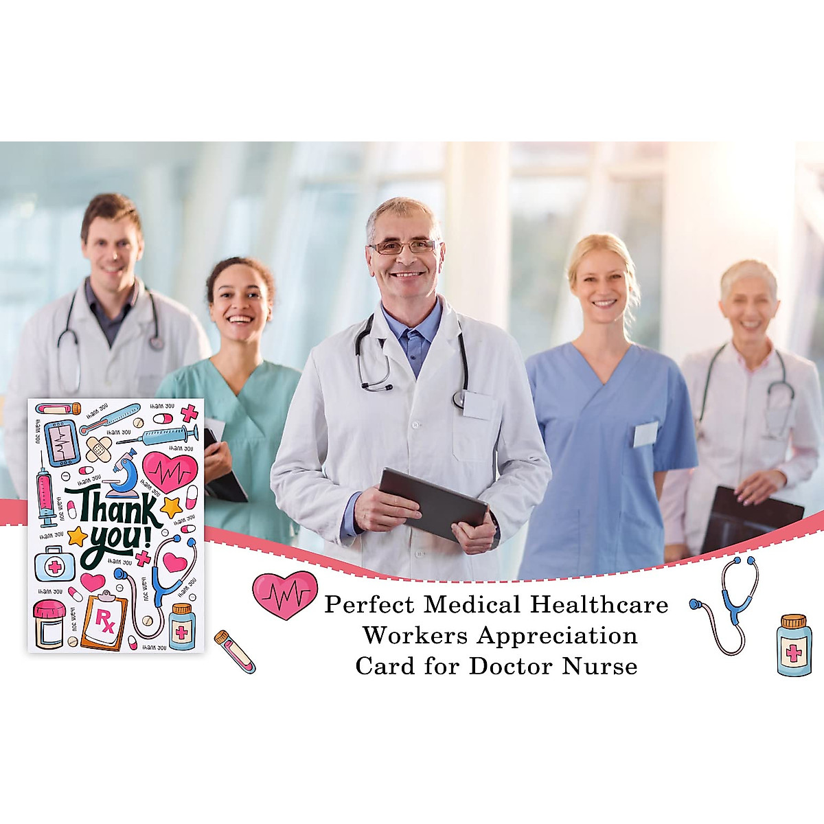 FLYAB Thank You Card for Nurse Doctor 4"x6" Medical Healthcare Workers Thank You Card with Envelope for EMTs Essential Medical Staff