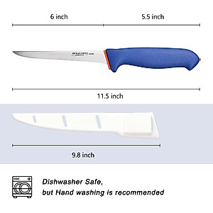 BOLEXINO 6 Inch Boning Knife, Flexible Straight Blade Processing Knife, Super Sharp Fillet Knife, German Stainless Steel Chef Knife W/Non-slip Softgrip, Prep Chicken & Fish with Ease (Blue)
