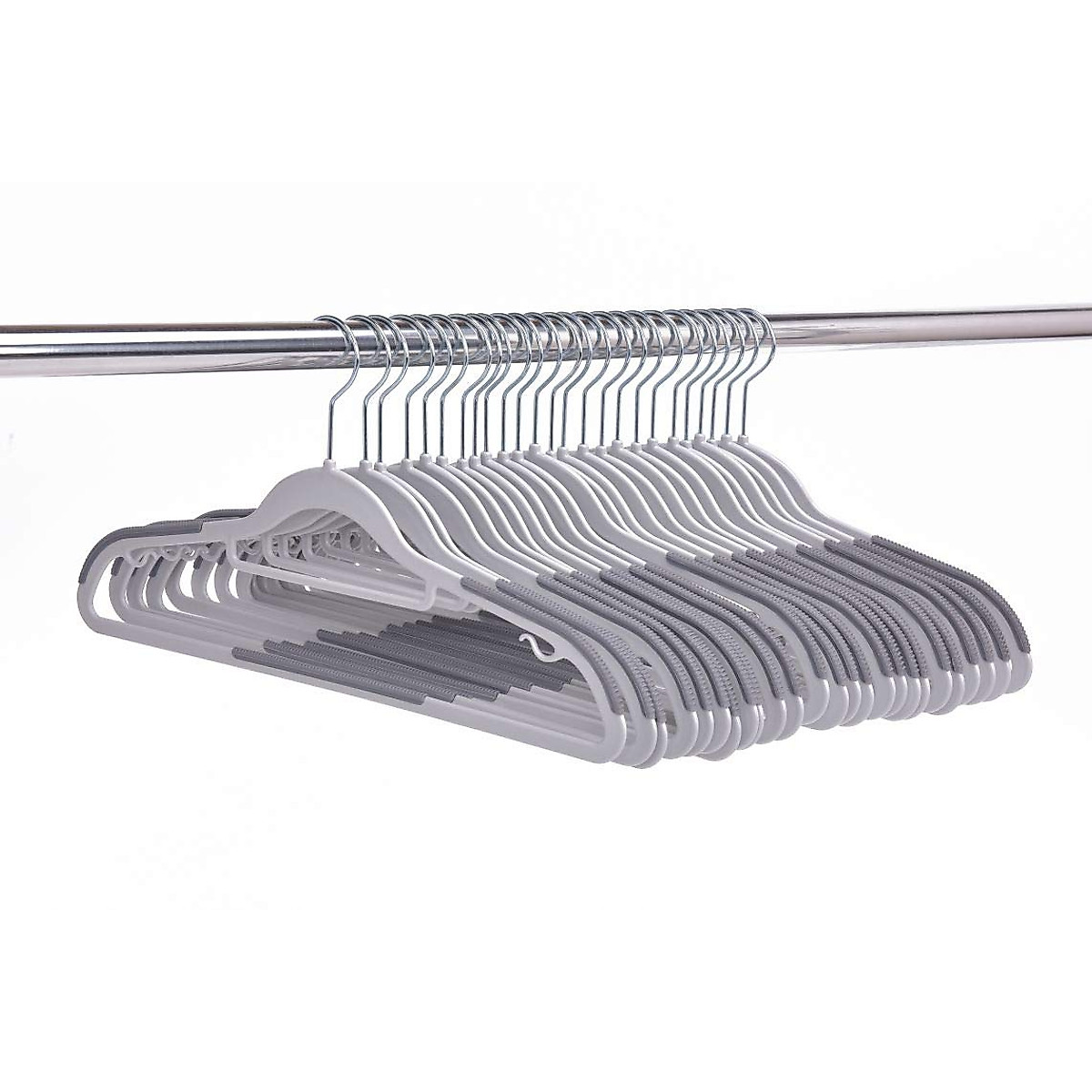 Quality Hangers Clothes Hangers 50 Pack - Non-Velvet Plastic Hangers for Clothes - Heavy Duty Coat Hanger Set - Space-Saving Closet Hangers with Gray Swivel Hooks - Functional Non-Flocked Hangers
