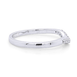 Jewel Zone US Round Cut White Natural Diamond Accent Curved Wedding Band Ring 14k White Gold Over Sterling Silver Stackable Band Rings for Women (0.06 Cttw) Ring Size-6