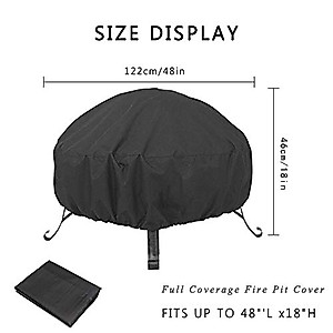 YILE 48 Inch Round Fire Pit Cover, Patio Table Cover, Garden Outdoor Waterproof Fire Bowl Cover, All-Season Protection - Black