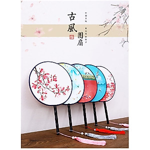 Folding Hand Fan Folding Fan Handheld Folded Fan Double-Sided Circular Fan Chinese Ancient Style Long Handle Tassel Han Chinese Clothing Cheongsam Foldable Fan Hand Held Fans