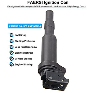 Ignition Coil Pack Set of 6 Replaces OE# 0221504470, Compatible with BMW 325i 328i 335i 525i 528i 530i 535i 545i 650i X3 X5 M5 M6 Z4 Mini Cooper and more