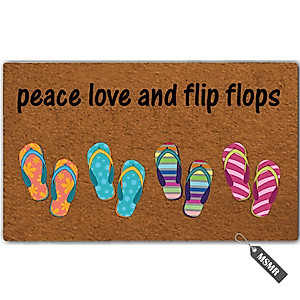 MsMr Funny Door Mat Entrance Floor Mat Peace Love and Flip Flops Non-Slip Doormat Welcome Mat 23.6 inch by 15.7 inch Machine Washable Non-Woven Fabric