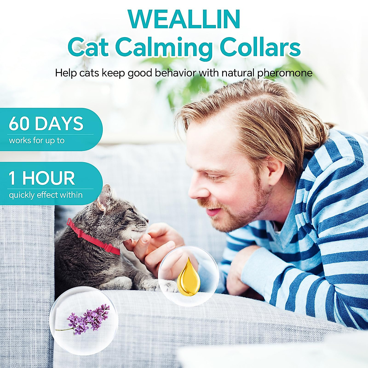 WEALLIN 4 Packs Calming Collar for Cats, Cat Calming Collar Anxiety Aggression Relief Stress Pheromone Collar for Cats, Cat Calming Products with 60 Days Long-Lasting Effect, Adjustable for Most Cat