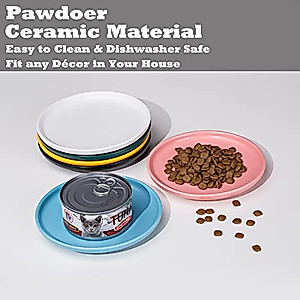Pawdoer Ceramic Shallow Cat Dish, Whisker Fatigue Free Cat Food Bowls, Wide and Small Pet Plate for Kitten and Kitty, Short Legged Munchkin Cat