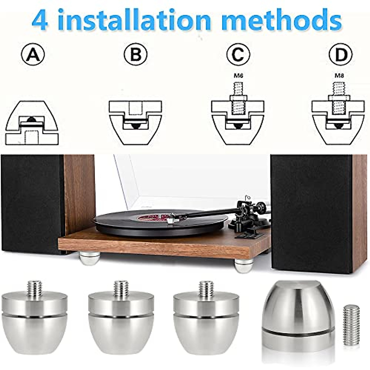 Tertullus 4 Pcs Ball Beads Speaker Isolation Feet Turntable Platform Pads Audio Shock Absorber Subwoofer Isolation Feet 33×30 Pad Speaker Stand(Silver)