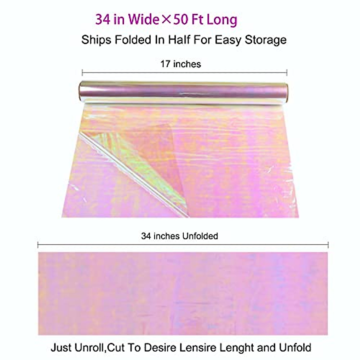 Giiffu Iridescent Film Cellophane Wrap Roll I 34 In Wide X 50 Ft Long I for Gift Baskets Flower Wrapping Paper Holographic Cellophane Easter Wrap Roll for Easter Gift Floral Bouquet Wrapping