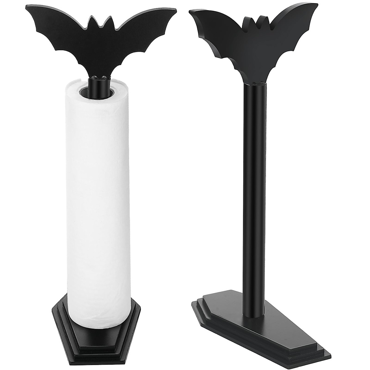 Yaomiao 2 Pcs Bat Paper Towel Holder Halloween Decor Gothic Paper Towel Dispenser Wooden Roll Stand Organizer for Kitchen Bathroom Home Toilet Gifts for Women