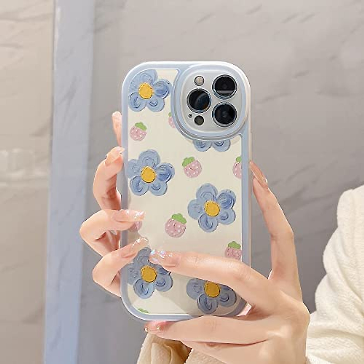 PNATEE Case Compatible for iPhone 13 Mini, Cute Flower Soft TPU Protective Bumper Cover Women Girls, Blue Floral Pattern Phone Case for iPhone 13 Mini (5.4 inch)