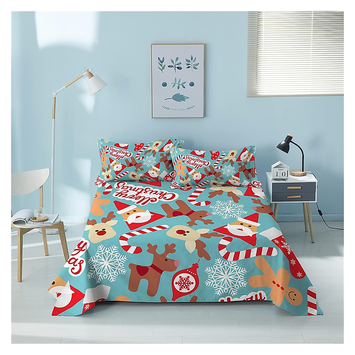 HASMI Bedding Set 3PCS Christmas Theme Soft Microfiber Bed Sheet Set 3D Printed Christmas Beding Set with Pillowcase Does Not Include Duvet Cover Full Bed Set (Color : Color 4, Size : 3PCS 259x167cm)