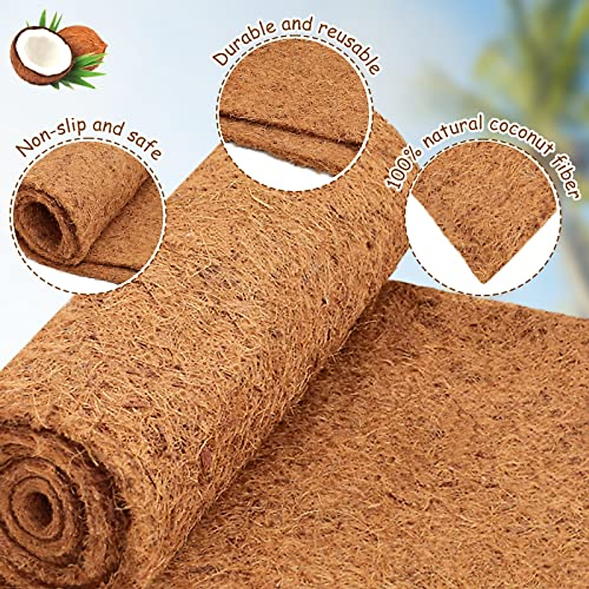 Riare 4 Pack 16 × 80 Inch No-Slip Ice and Snow Carpet Mats- Waterproof Outdoor Coconut Fiber Carpet Anti-Slip Coir Carpet Runner for Walkways, Front Door, Stairs, Porch Safe & Stable Walking