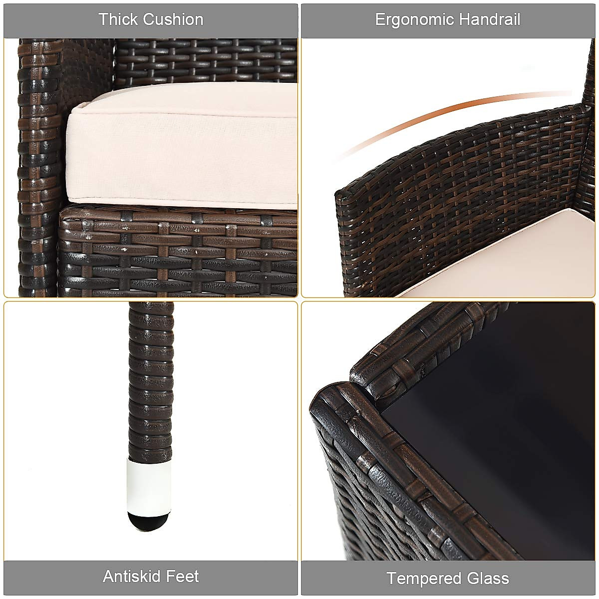 ARLIME 4-Piece Wicker Patio Furniture Set, Outdoor Rattan Sofa Couch Set, All Weather Rattan Sectional Sofa with Thick Seat Cushions & Glass Coffee Table, Patio Garden Lawn Conversation Set (Brown)