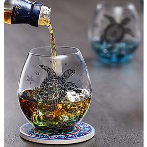 Mothers Day Gift for Women-Sea Turtle Wine Glasses - 13.3 oz Crackle Teal Design, Hand blown Tortoise Wine Tumbler,Sea Turtle Gifts for Women