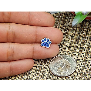 925 Sterling Silver Sapphire Blue Crystal Paw Print Stud Earrings 18872 (Nickel Free)