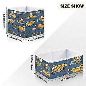 xigua Funny Construction Vehicles Cube Storage Bin Large Collapsible Storage Box Canvas Storage Basket for Home,Office,Books,Nursery,Kid's Toys,Closet