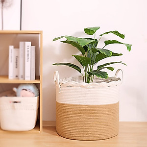 Eternal Beauty Cotton Rope Basket 17”W X14”H Large Woven Storage Basket for Blanket Living Room, Decorative Toy Baby Basket for Kids Nursery,Brown