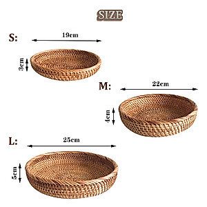 Rattan Fruit Bread Baskets, Stackable Round Handwoven Food Serving Tray Tabletop Decorative Basket for Organizing Kitchen Countertop Serving Nuts Candy Cracker Vegetables (7.9 in)