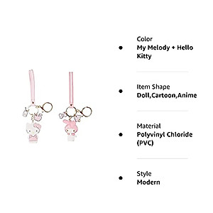 2pcs My Melody + Hello Kitty,Cute Kawaii Accessories Anime Keychain Cartoon Keychain Keyring Key Purse Handbag Car Charms