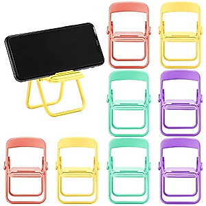 8 Pieces Mini Chair Shape Cell Phone Stand Foldable Universal Candy Color Mobile Phone Holder Multi Angle Cradle for Desk Tablet Phone Multi Functions Convenient Phone Stand