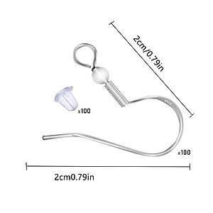 100 PCS/50 Pairs 925 Sterling Silver Earring Hooks Fish Hook Ear Wires French Wire Hooks Hypo-allergenic Jewelry Findings Earring Parts DIY Making with 100 PCS Clear Rubber Earring Safety Backs