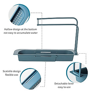 Kitchen Sink Organizer,Telescopic Sink Holder, Expandable Dish Caddy Sponge Soap Drying Rack, Drain Basket Tray Caddy Shelf Organizer Scrubber and Adjustable Hanger with Towel Bar