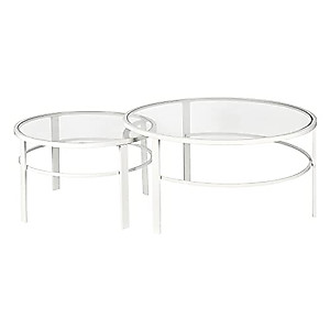 Henn&Hart Round Nested Coffee Table in White, Modern coffee tables for living room, studio apartment essentials, 36" Wide