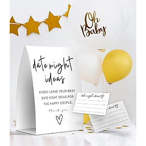 Date Night Idea Sign, Date Night Idea Cards, Minimalist Bridal Shower Games, Minimalist Bridal Shower Decorations - One Sign and 50 Cards (GES33)
