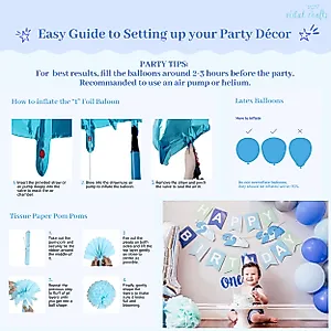 VIDAL CRAFTS 1st Birthday Decorations Boy - High Chair Banner, Baby Birthday Decorations, 1 Year Old Birthday Decorations - Balloons, Banners, paper flowers, Cake Topper - First Birthday Boy