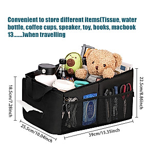 HEYSKAY Back Seat Car Organizer With Tissue Box Passenger Front Seat Organizer Car Caddy Organizer with Coffee Cup Drink Holder Toy Books Storage for Car (Black)