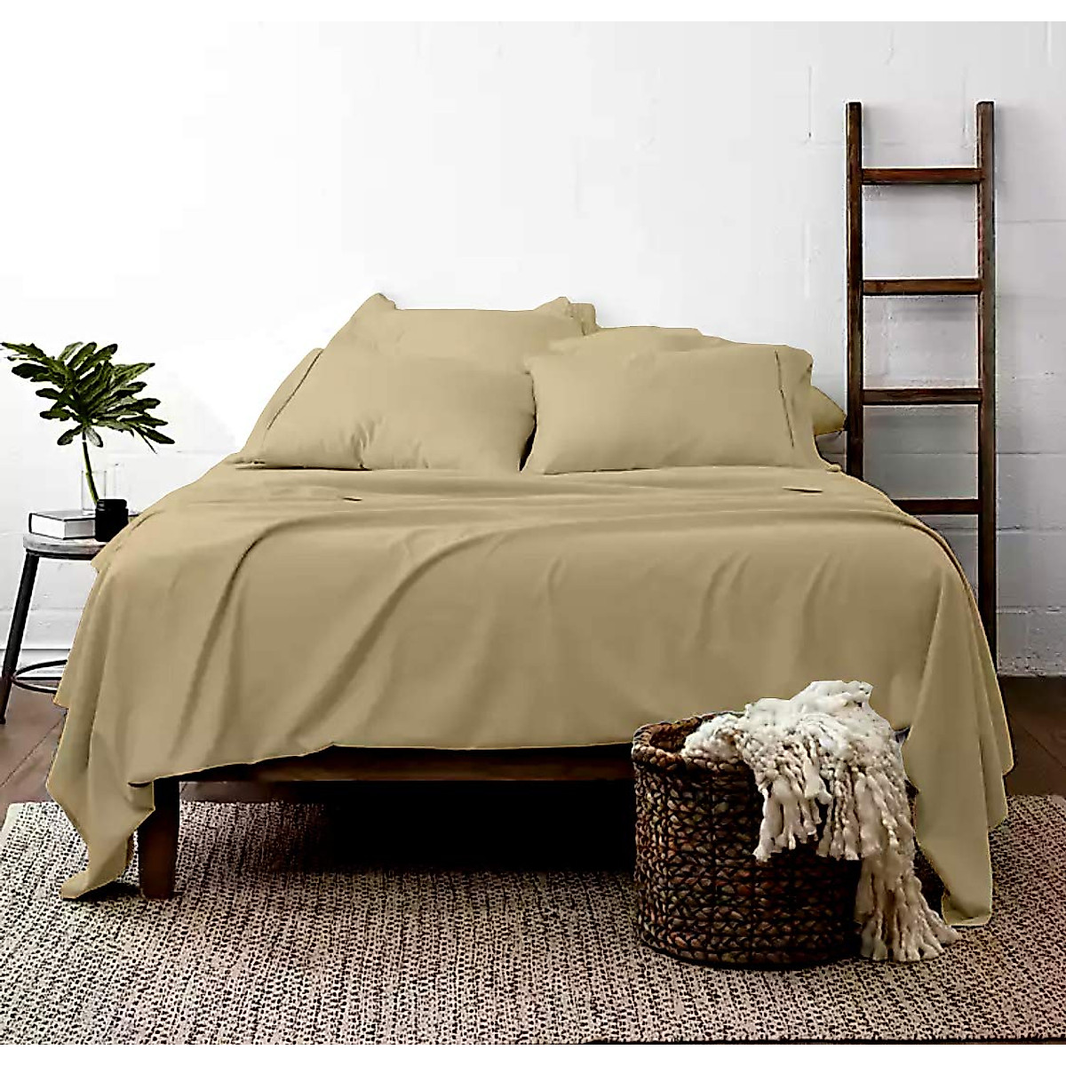 MGPS 100% Real Certified Organic Cotton Bedsheet Set, Full Size 6 Piece 1000 Thread Count Sheets Sets, [1 Fitted + 1 Flat + 4 Pillowcases], Fits Mattress Upto 18" Deep Pocket - Taupe