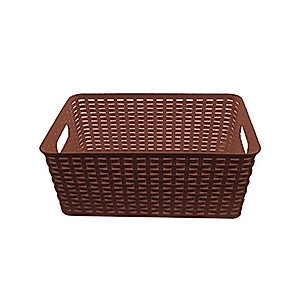 YBM Home Medium Plastic Rattan Storage Box Basket Organizer, Small - Brown - 1 Pack