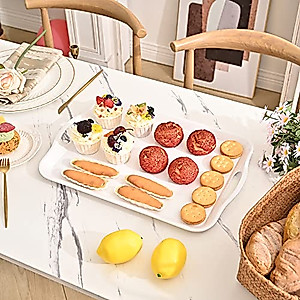 Blue Boat 16.5" x 11.5" Rectangular Serving Trays Set of 2 White,Light Weight Easy to Clean Sturdy Stackable Melamine Serving Tray with Handle, Fruit, Snacks, and Desserts Trays