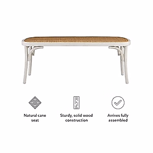 Linon White Bentwood Natural Woven Rattan Seat Hank Bench, White & Natural