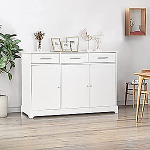 VINGLI Sideboard Cabinet Buffet Table Kitchen Storage Cabinet White Credenza Sideboards and Buffets with Storage Coffee Bar Cabinet with 3 Drawers and Doors for Home Kitchen, Dining Room, Living Room