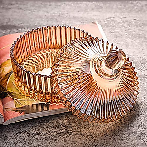 CHOOLD Luxury Colorful Tent Shaped Crystal Candy Jar with Lid,Clear Glass Apothecary Jar Wedding Candy Buffet Jar Food Jar (10oz/24oz) (Amber-S)