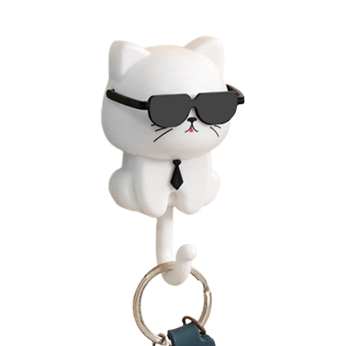 LAFANDE Cute Cat Key Hook, 2 Cartoon Cat in Sunglasses Creative Gra-vity Hook, Adhesive Coat Hooks Key Holder for Wall Decorative, Pet Wall Hooks for Hanging Key, Bag, Hat, Towel