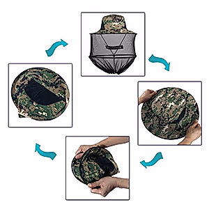 CozyCabin Head Net Hat with Hidden Mesh, Outdoor Fishing Hat Sun Hat for Outdoor Lover Men or Women (Green Digital Camouflage)