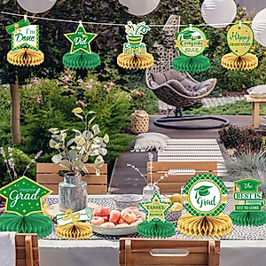 10PCS Class of 2024 Graduation Party Decorations 2024 Congrats Grad Honeycomb Centerpieces Congratulate Graduation Table Toppers for Graduation Party Favor Supplies(Green)