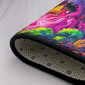 Memory Foam Psychedelic Skull City Art Kitchen Rug Play Blanket Extra Large Yoga Mat, Anti-Slip Backing Nursery Rugs, Absorbent Indoor Outdoor Entryway Rug