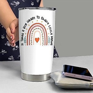 SANDJEST Teacher Tumbler - It Takes Big Heart to Shape Little Minds Travel Coffee Mug Appreciation Gift for Teachers - 20oz Insulated Stainless Steel Tumblers Birthday, Christmas, Back To School Gifts