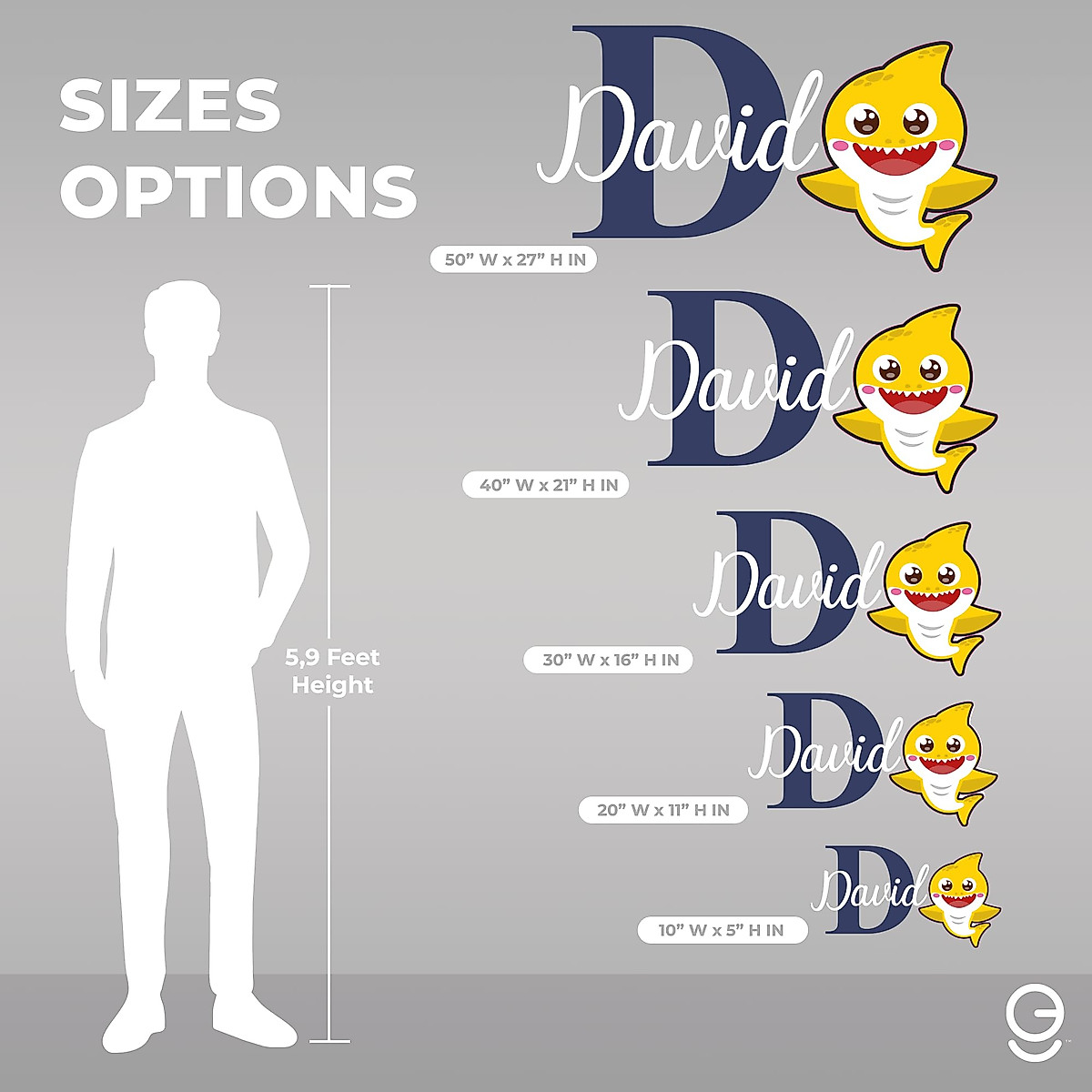 EGD Personalized Baby Shark Wall Decor I Name & Initial Wall Decals I Custom Name for Your Baby Room Decoration I Nursery Decor for Girls & Boys I Multiple Options for Customization