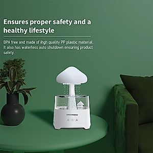 Rain Cloud Humidifier Water Drip, 2X Cool Mist Rate Ultrasonic Aromatherapy Diffuser by Ergonomc: Remote Controlled, 7 Color Night Light, 450ml, Auto Shut Off, Mushroom Humidifier, 1Yr Warranty