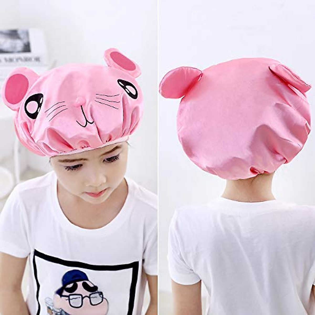 G2PLUS Shower Cap, 2PCS Funny Cute Cartoon Bath Hat, Waterproof Shower Bath Caps, Elastic Bath Cap for Boys or Girls