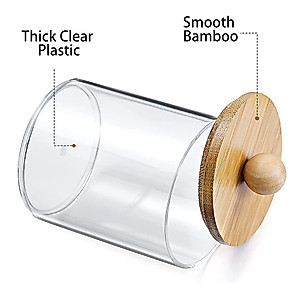 Cosmetic Organizer for Qtip Holder Dispenser Cotton Balls Cotton Swabs Clear Plastic Storage Box Makeup Organizer with Bamboo Lid Cotton Swab Holder Container Dispenser