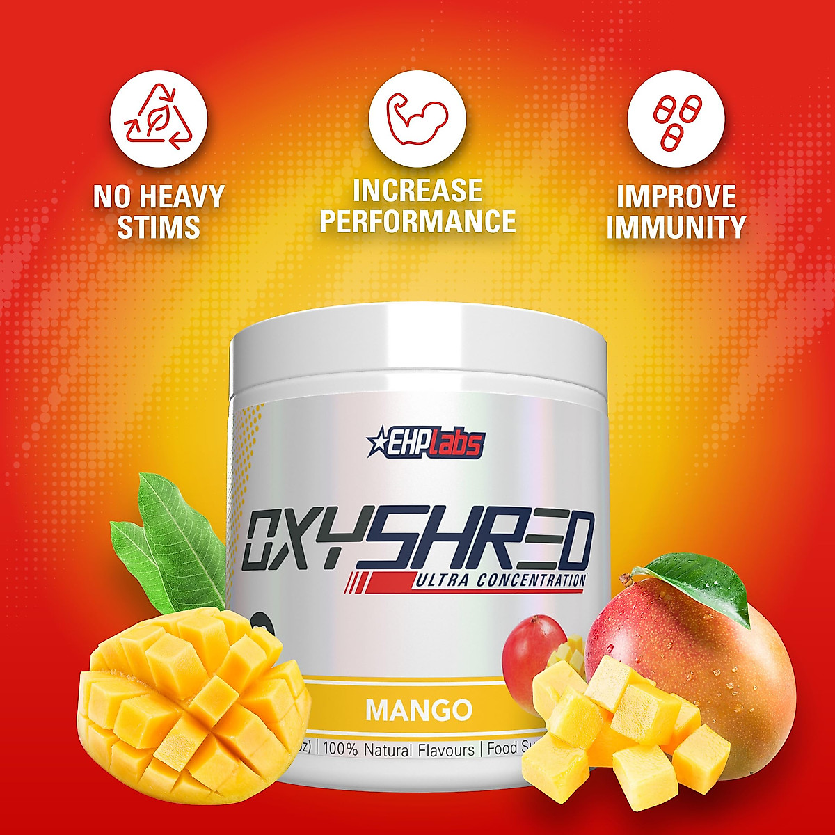 EHP Labs OxyShred Pre Workout Powder - Preworkout Powder with L Glutamine & Acetyl L Carnitine, Energy Boost Drink - Mango, 60 Servings